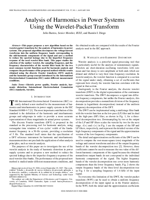 (PDF) Analysis of Harmonics in Power Systems Using the Wavelet-Packet Transform