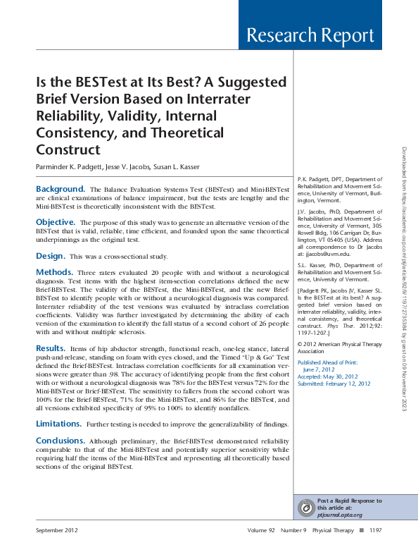 (PDF) Is the BESTest at Its Best? A Suggested Brief Version Based on ...