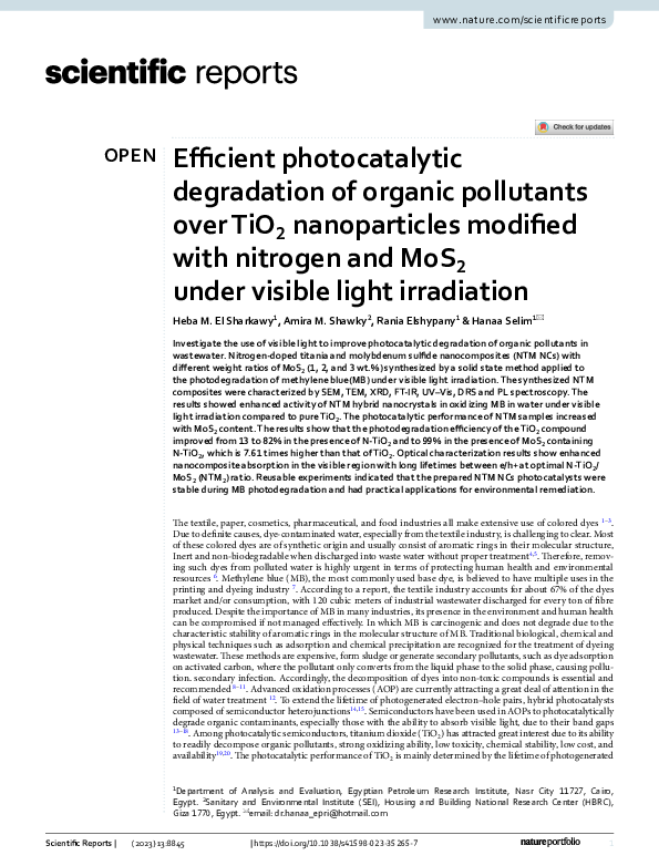 (PDF) Efficient photocatalytic degradation of organic pollutants over TiO2 nanoparticles ...