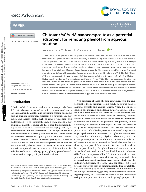 (PDF) Chitosan/MCM-48 nanocomposite as a potential adsorbent for ...