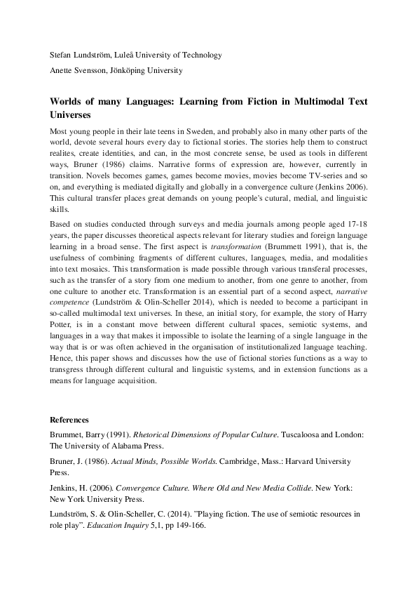 (PDF) Worlds of many languages Learning from fiction in multimodal text ...