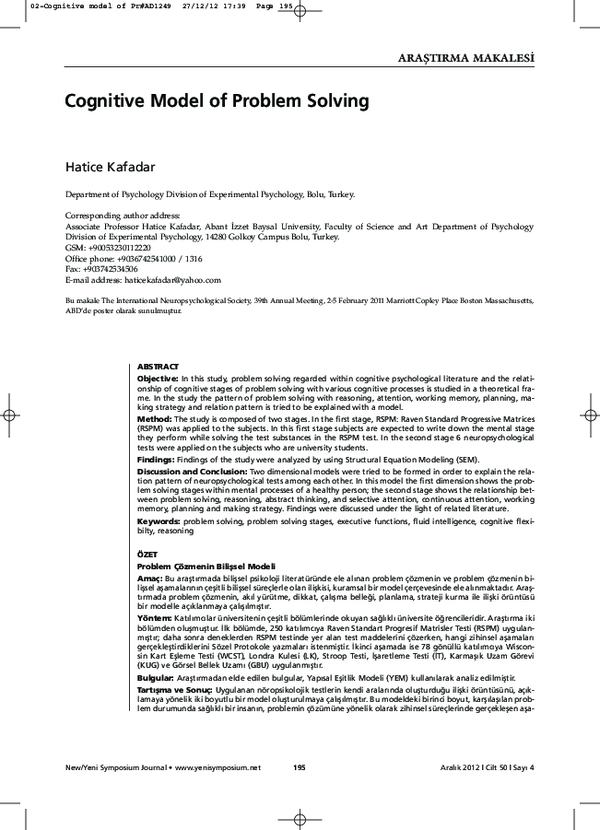 (PDF) Cognitive Model of Problem Solving