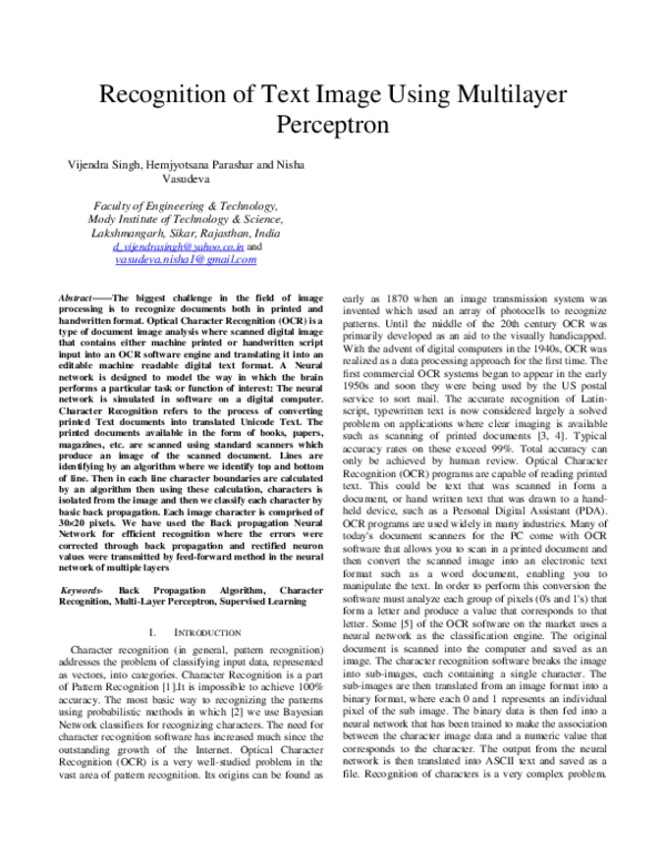 (PDF) Recognition of Text Image Using Multilayer Perceptron