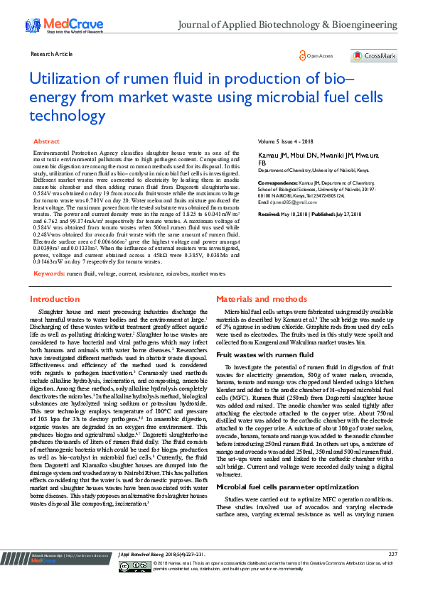 (PDF) Utilization of rumen fluid in production of bio–energy from ...