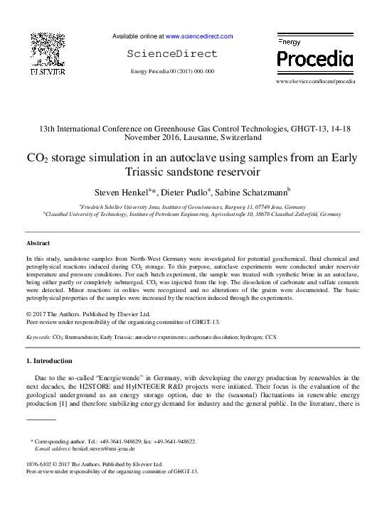 (PDF) CO2 Storage Simulation in an Autoclave using Samples from an ...