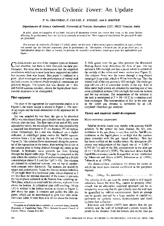 (PDF) Wetted wall cyclonic tower: An update
