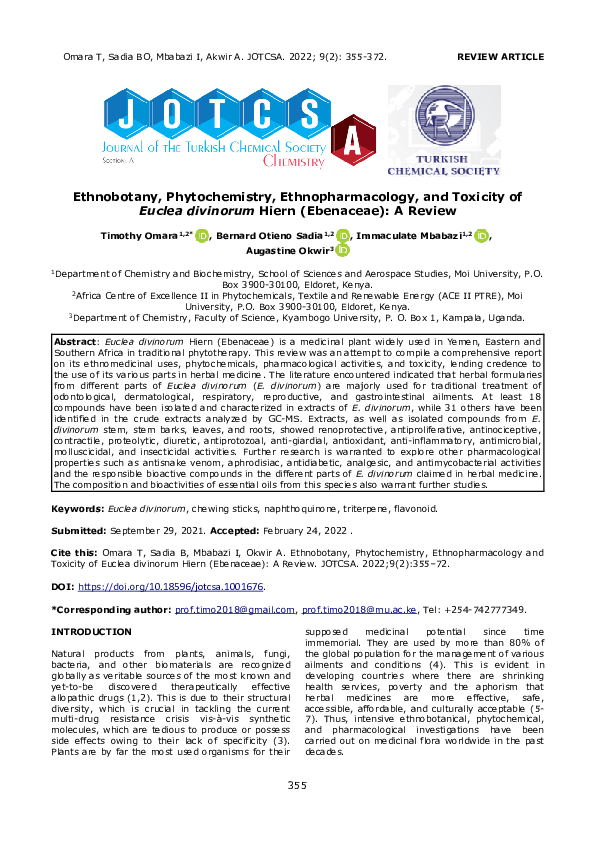 (PDF) Ethnobotany, Phytochemistry, Ethnopharmacology, and Toxicity of Euclea divinorum Hern ...