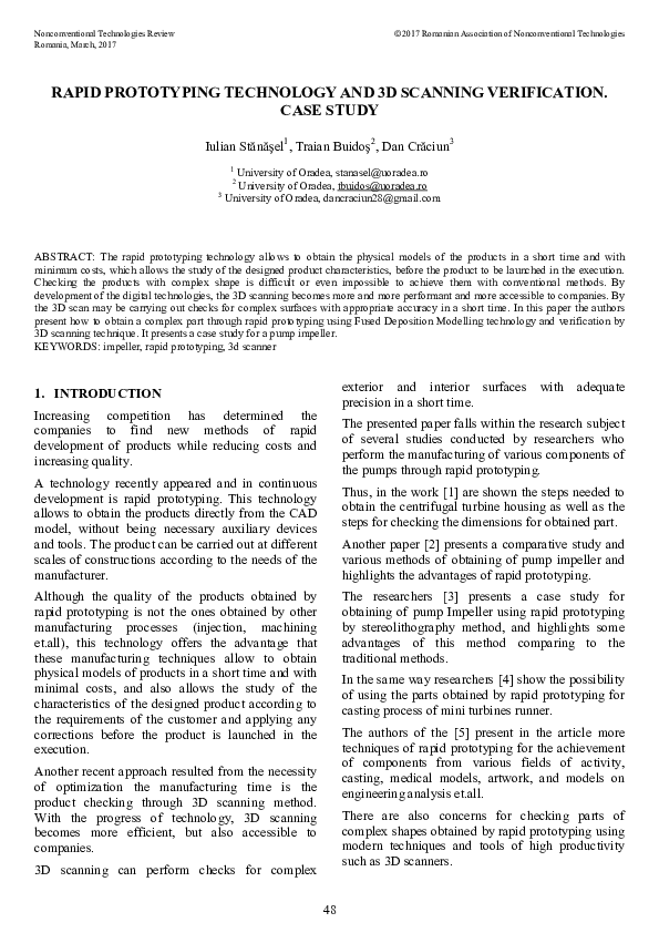 (PDF) Rapid Prototyping Technology and 3D Scanning Verification. Case Study