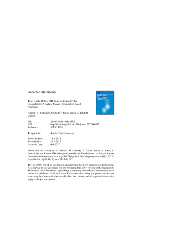 Pdf On The Robust Pid Adaptive Controller For Exoskeletons A Particle Swarm Optimization