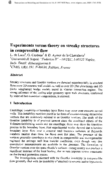 (PDF) Experiments Versus Theory On Streaky StructuresIn Compressible ...