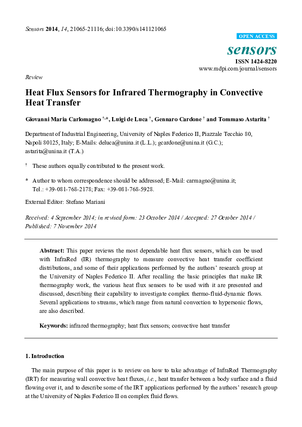 (PDF) Review Heat Flux Sensors for Infrared Thermography in Convective ...