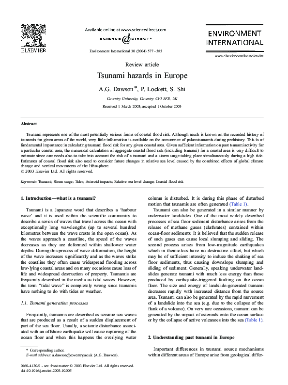 (PDF) Tsunami hazards in Europe | SHAOZHONG SHI - Academia.edu