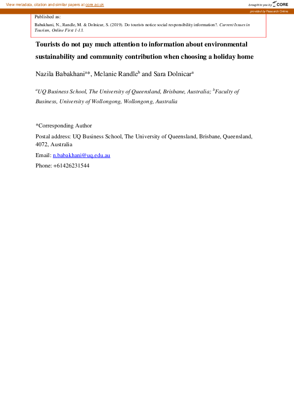 (PDF) Do tourists notice social responsibility information?