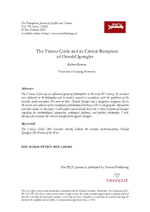 (PDF) The Vienna Circle and its Critical Reception of Oswald Spengler
