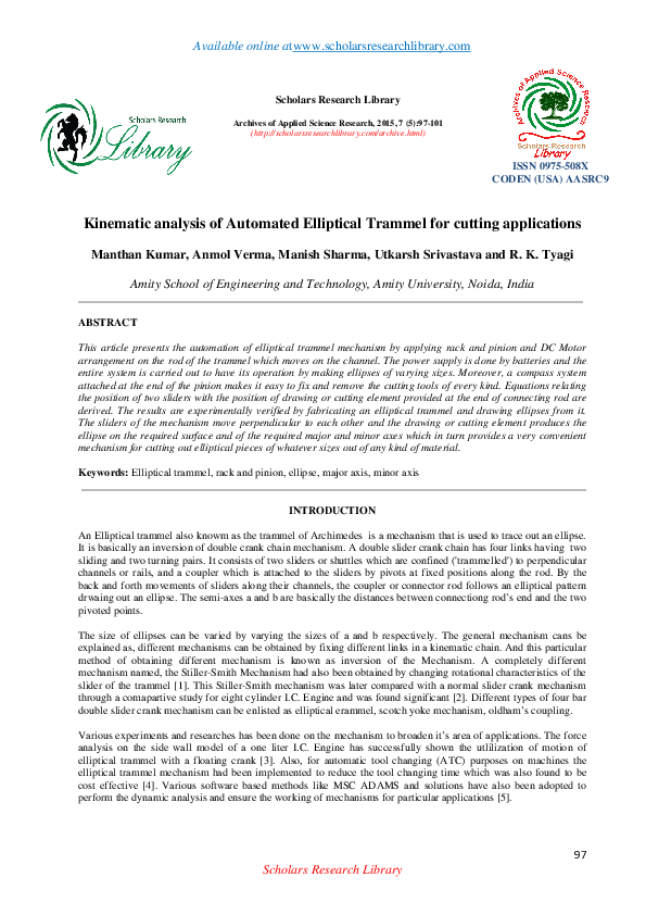 (PDF) Kinematic analysis of Automated Elliptical Trammel for cutting ...