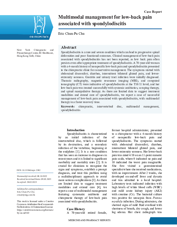 (PDF) Multimodal management for low-back pain associated with spondylodiscitis