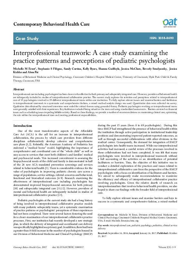 (PDF) Inter professional teamwork: A case study examining the practice ...