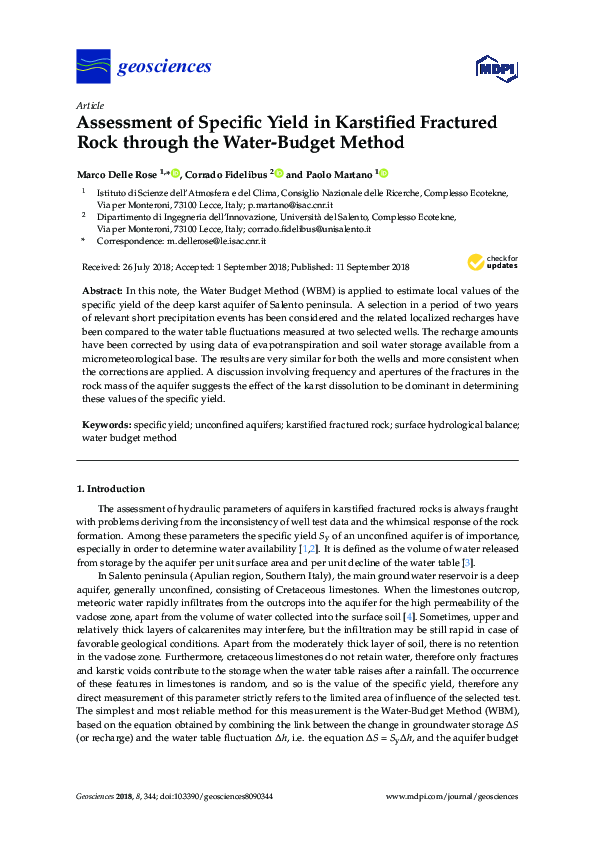 (PDF) Assessment of Specific Yield in Karstified Fractured Rock through ...