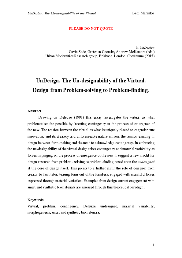 (PDF) The un-designability of the virtual. Design from problem-solving ...