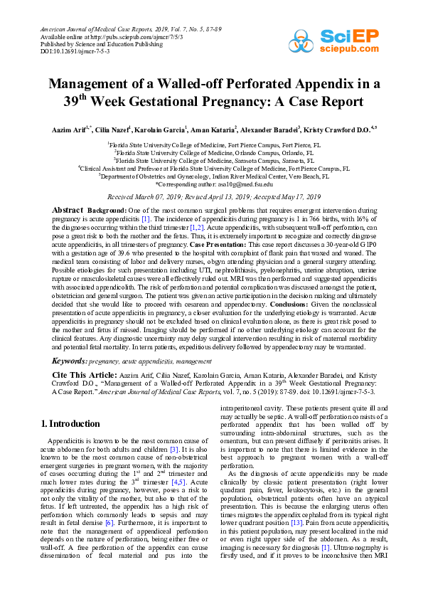 (PDF) Management of a Walled-off Perforated Appendix in a 39 th Week ...