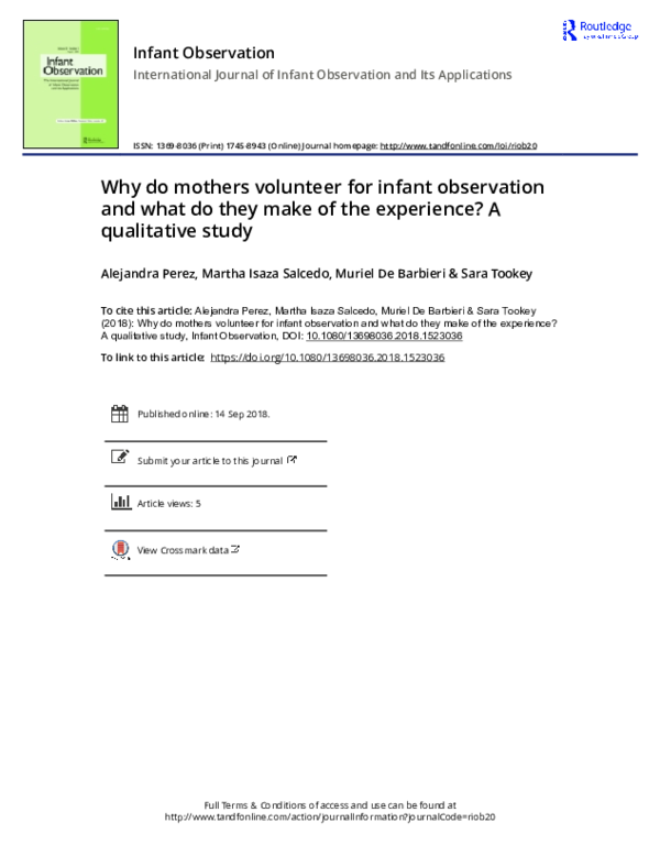 (PDF) Why do mothers volunteer for infant observation and what do they ...