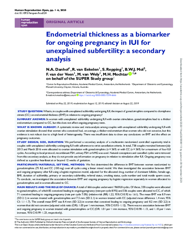 (PDF) Endometrial thickness as a biomarker for ongoing pregnancy in IUI ...