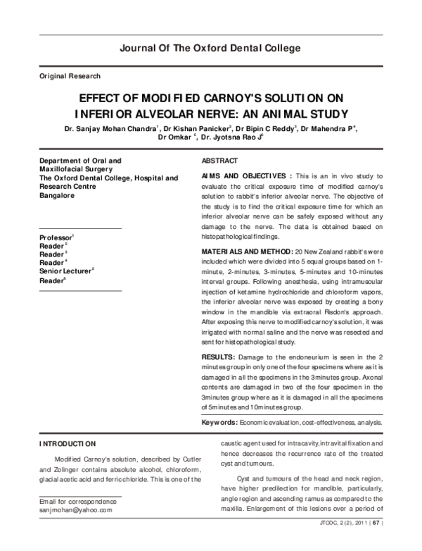 (PDF) Effect of Modified Carnoy's Solution on Inferior Alveolar Nerve ...