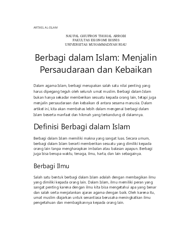 (DOC) Artikel Berbagi dalam Islam: Menjalin Persaudaraan dan Kebaikan