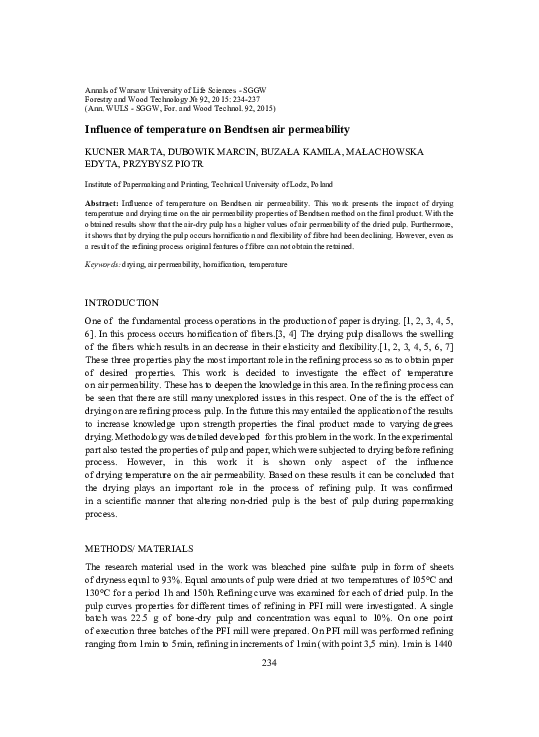 (PDF) Influence of temperature on Bendtsen air permeability