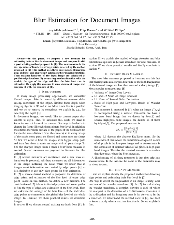 Pdf Blur Estimation For Document Images