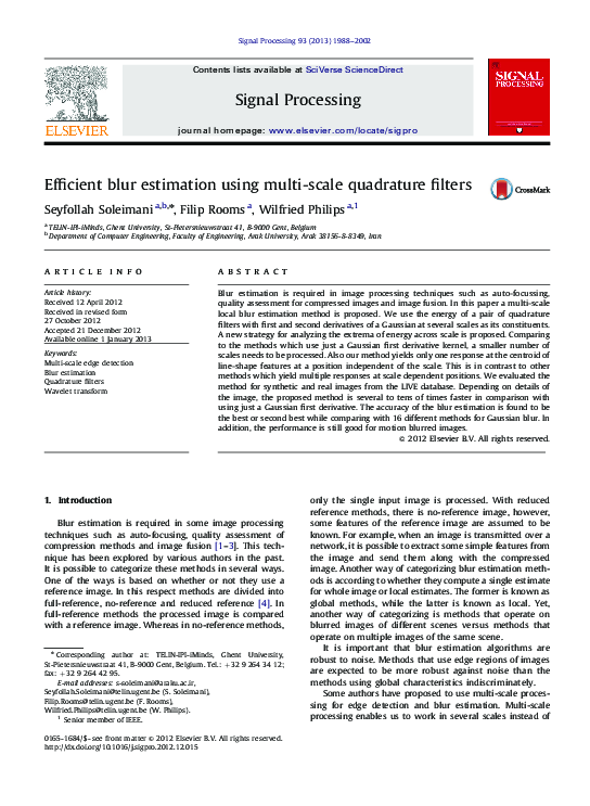 Pdf Efficient Blur Estimation Using Multi Scale Quadrature Filters