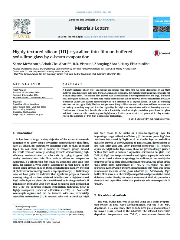 (PDF) Textured (111) crystalline silicon thin film growth on flexible ...