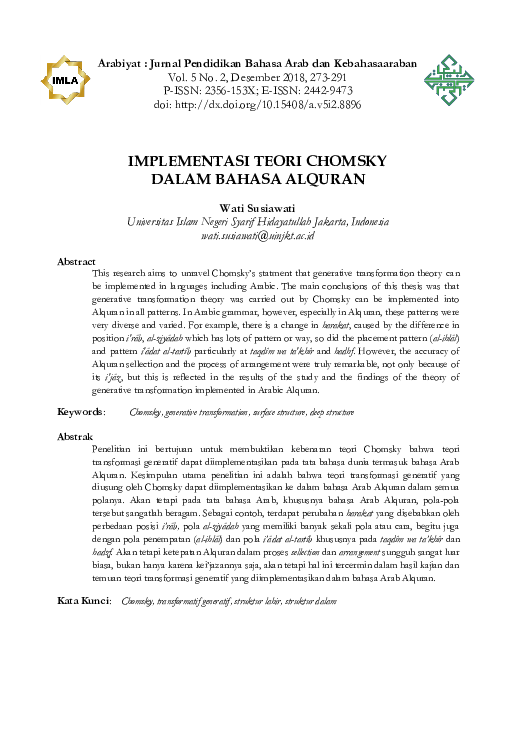 (PDF) Implementasi Teori Chomsky Dalam Bahasa Alquran