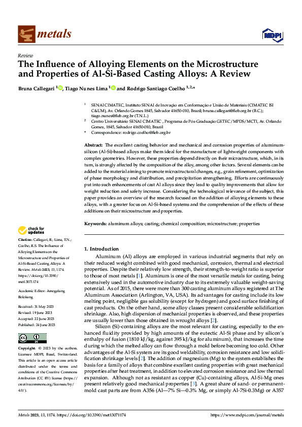 (PDF) The Influence of Alloying Elements on the Microstructure and Properties of Al-Si-Based ...