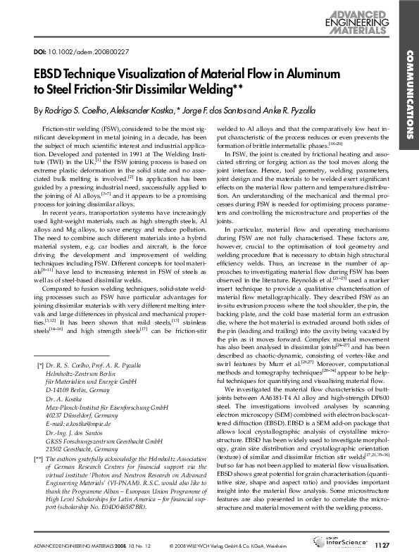 (PDF) EBSD Technique Visualization of Material Flow in Aluminum to Steel Friction-stir ...