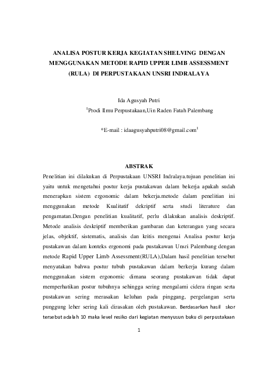 (PDF) ANALISA POSTUR KERJA KEGIATAN SHELVING DENGAN MENGGUNAKAN METODE ...