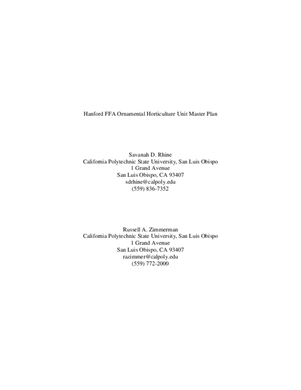 (PDF) Hanford FFA Ornamental Horticulture Unit Master Plan