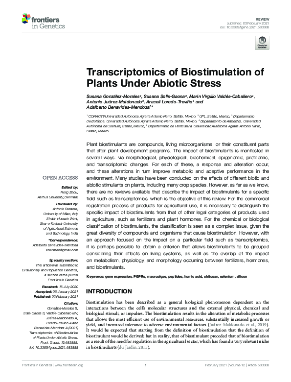 (PDF) Transcriptomics of Biostimulation of Plants Under Abiotic Stress