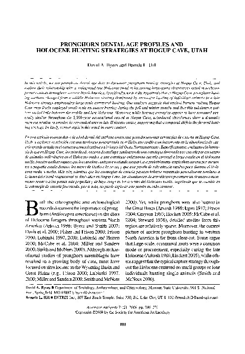 (PDF) Pronghorn Dental Age Profiles and Holocene Hunting Strategies at ...