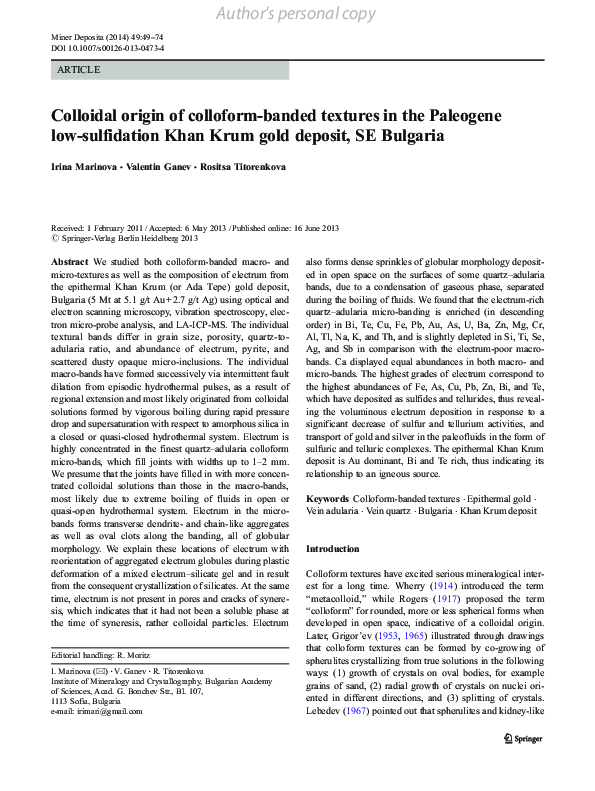 (PDF) COLLOIDAL ORIGIN OF THE COLLOFORM-BANDED MACRO-TEXTURE IN THE ...