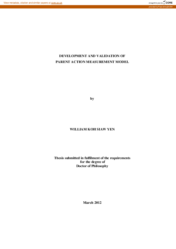 (PDF) Development And Validation Of Parent Action Measurement Model