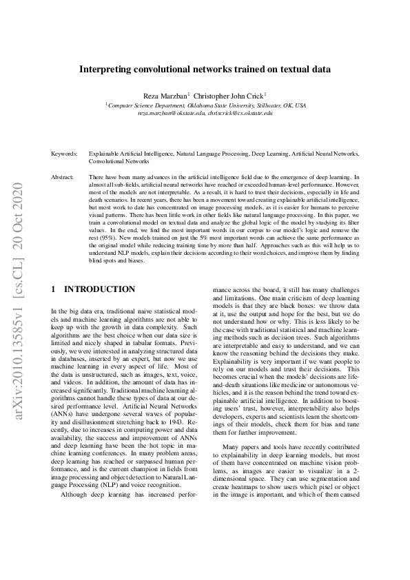 (PDF) Interpreting Convolutional Networks Trained on Textual Data