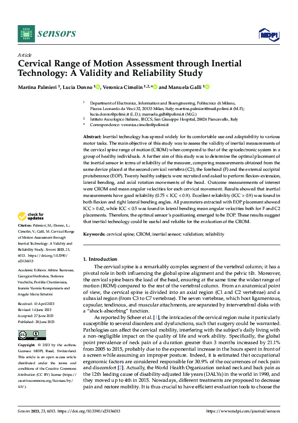 (PDF) Cervical Range of Motion Assessment through Inertial Technology ...