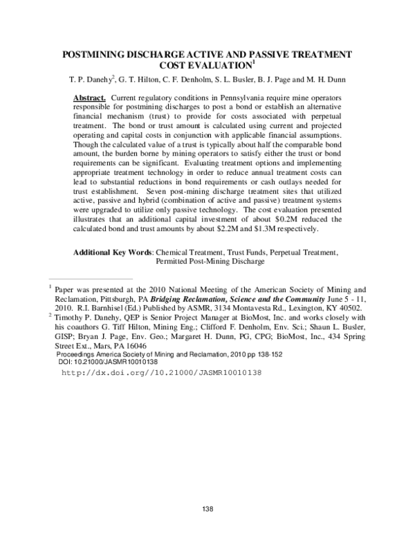 (PDF) Postmining Discharge Active and Passive Treatment Cost Evaluation