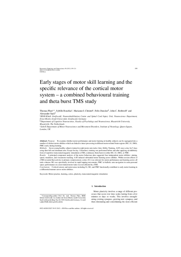 (PDF) Early stages of motor skill learning and the specific relevance ...