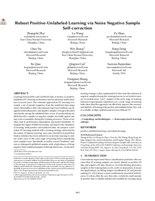 (PDF) Robust Positive-Unlabeled Learning via Noise Negative Sample Self-correction