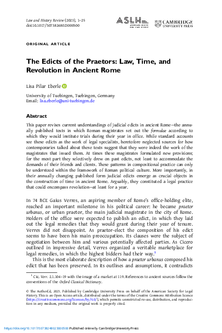 (PDF) The Edicts of the Praetors: Law, Time, and Revolution in Ancient Rome