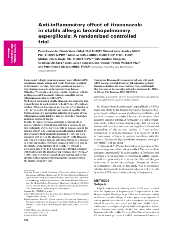 (PDF) Anti-inflammatory effect of itraconazole in stable allergic ...