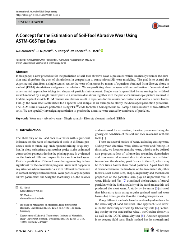(PDF) A Concept for the Estimation of Soil-Tool Abrasive Wear Using ...