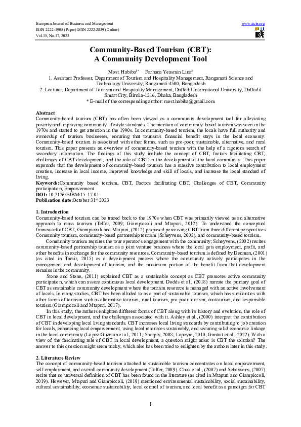 (PDF) Community-Based Tourism (CBT): A Community Development Tool